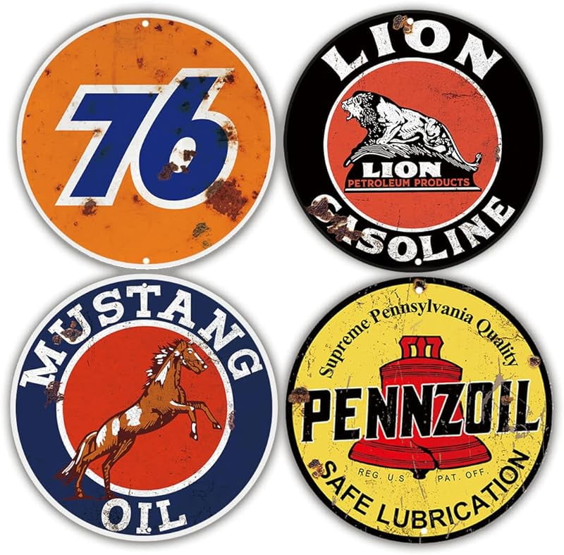 4 Pieces Reproduction Vintage Tin Signs, Gas Oil Car Metal Signs for ...