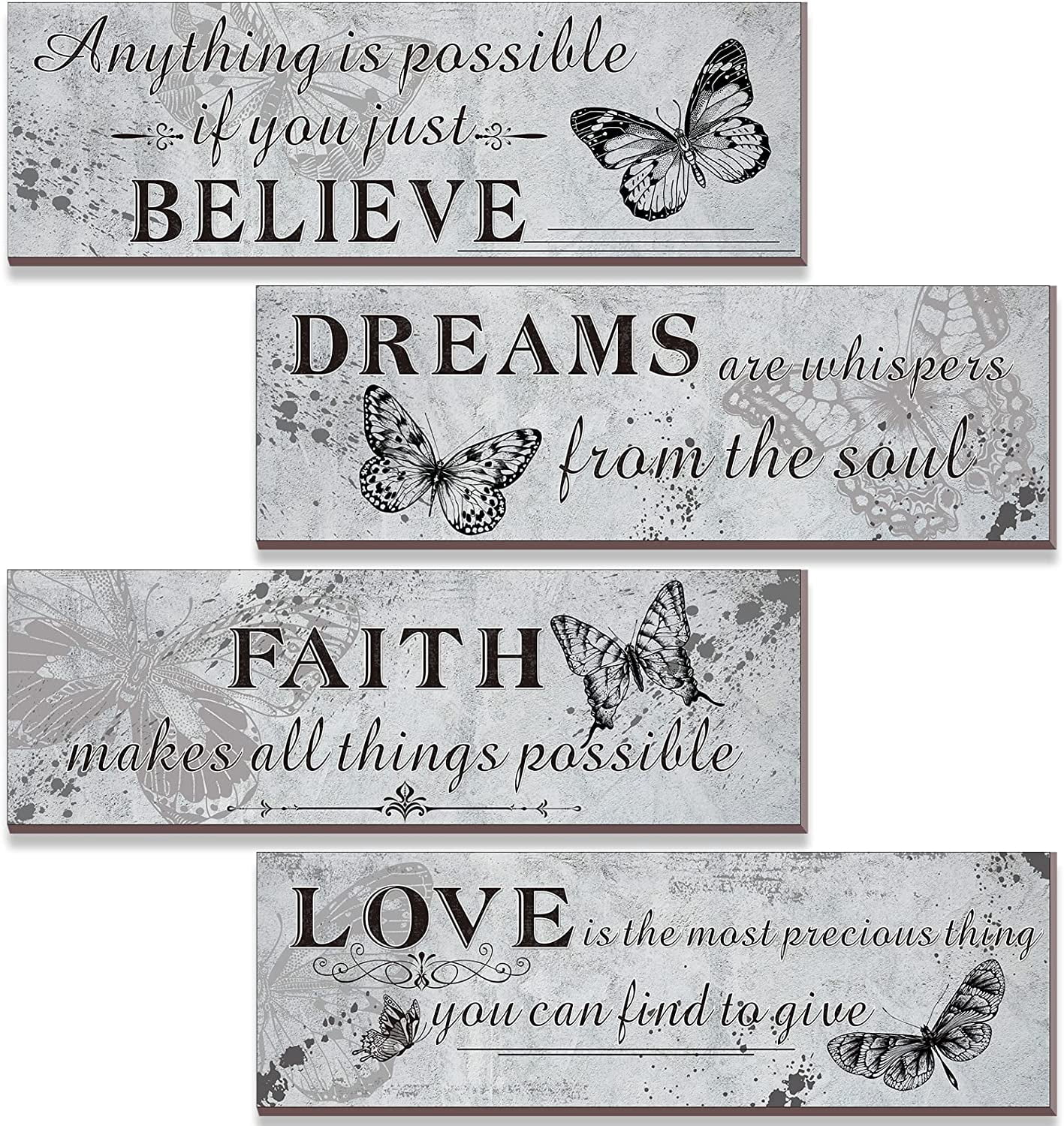4 Pieces Retro Wooden Inspirational Butterfly Wall Art, Grey ...
