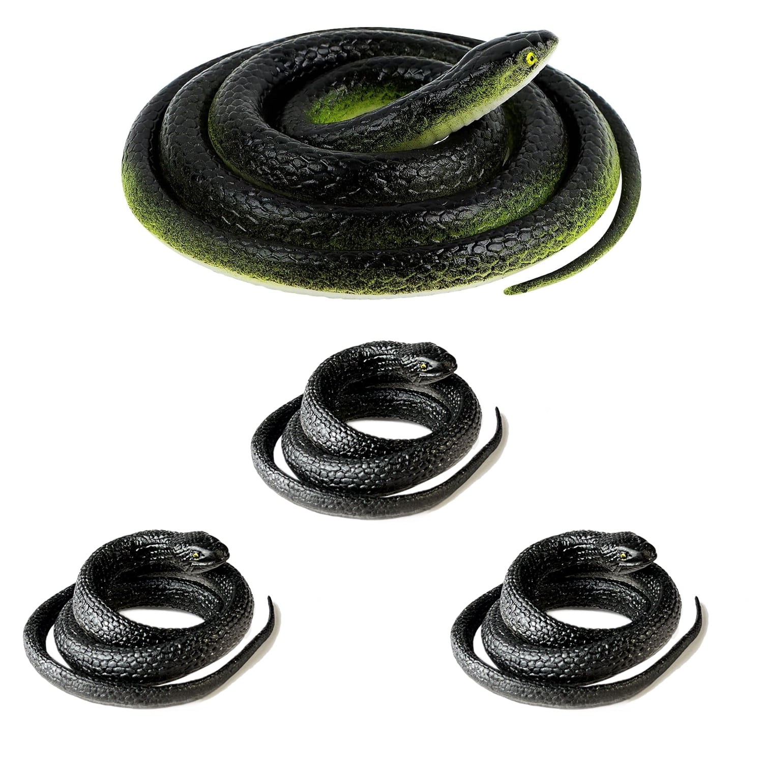 4 Pieces Rubber Snakes Realistic Fake Snakes Black Snake Toys for ...
