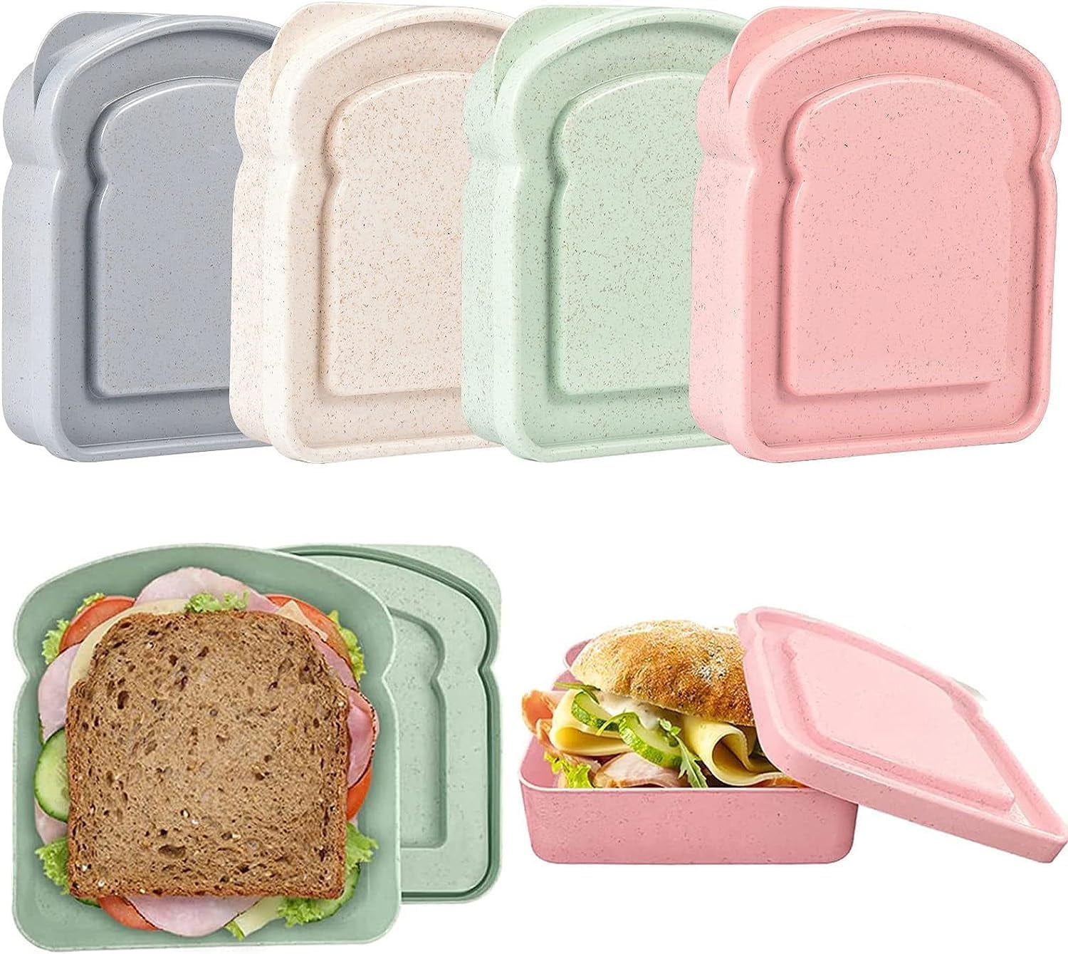 4 Pieces Sandwich Containers for Lunch Boxes, Sandwich Holder for Bread ...