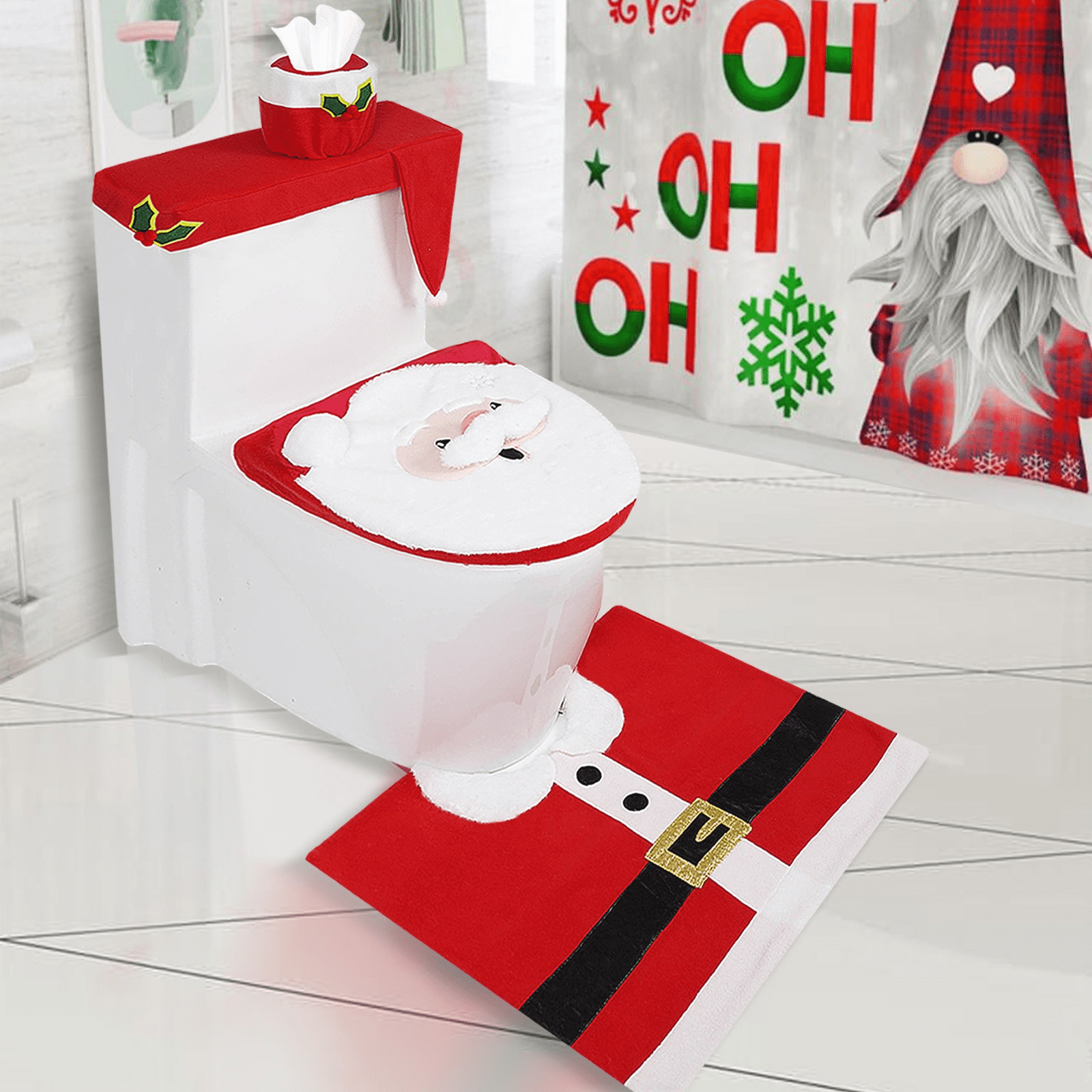 4 Pieces Santa Toilet Seat Cover Christmas Santa Theme Bathroom ...
