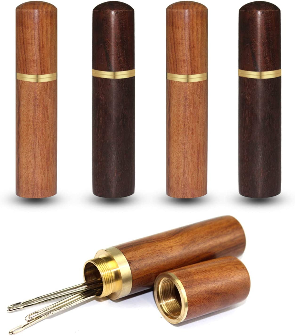4 Pieces Sewing Needles Holder Sewing Storage Case Wooden Needle ...