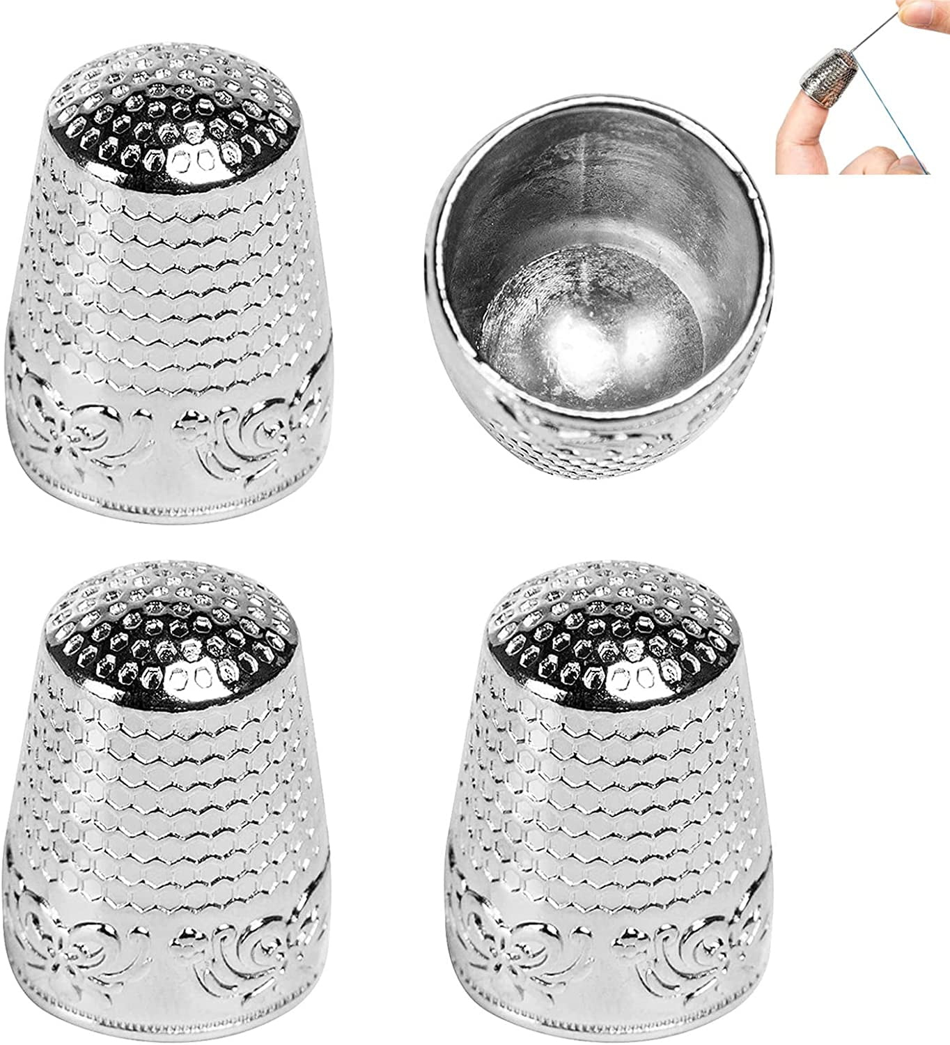 4 Pieces Sewing Thimble, Adjustable Finger Shield, Metal Sewing Thimble ...