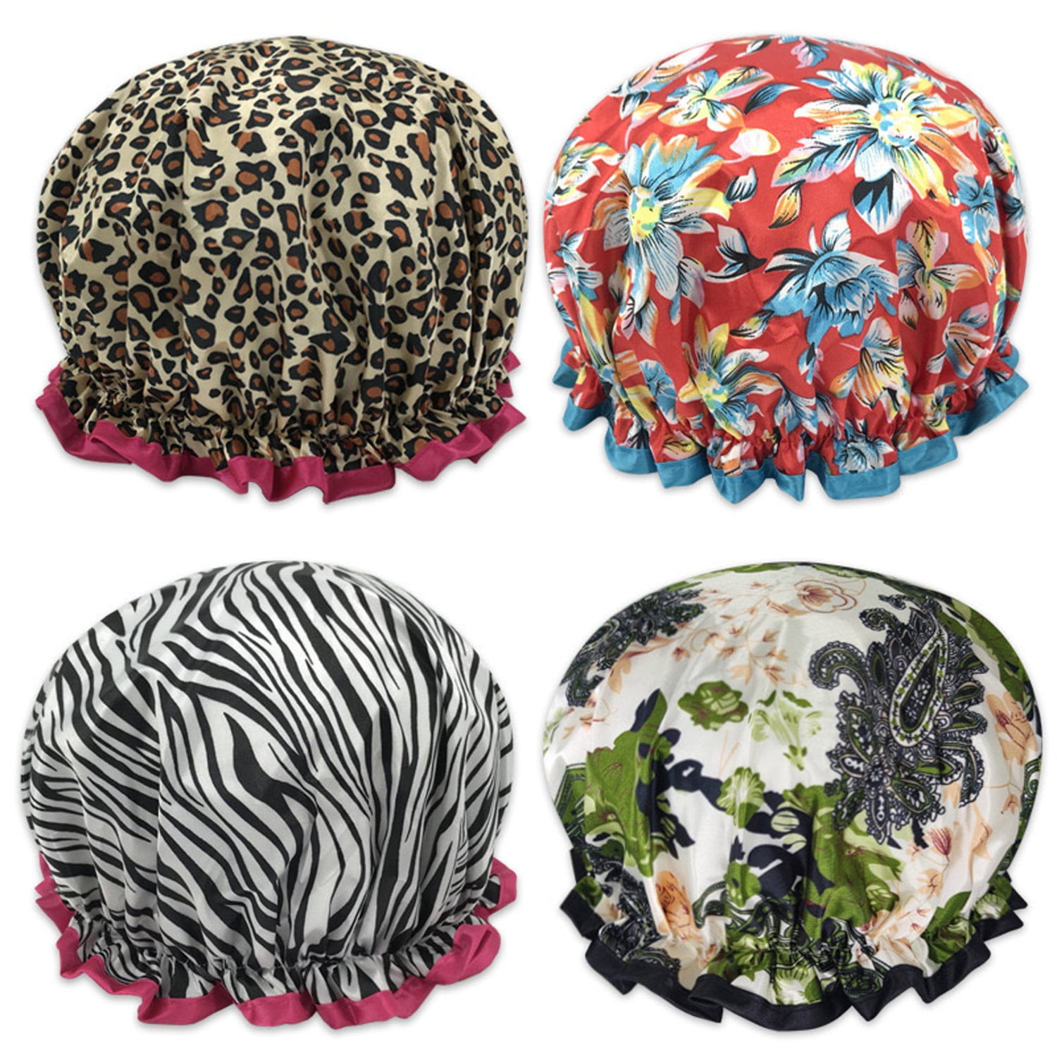 4 Pieces Shower Cap for Women, Elastic and Reusable, Environmental ...