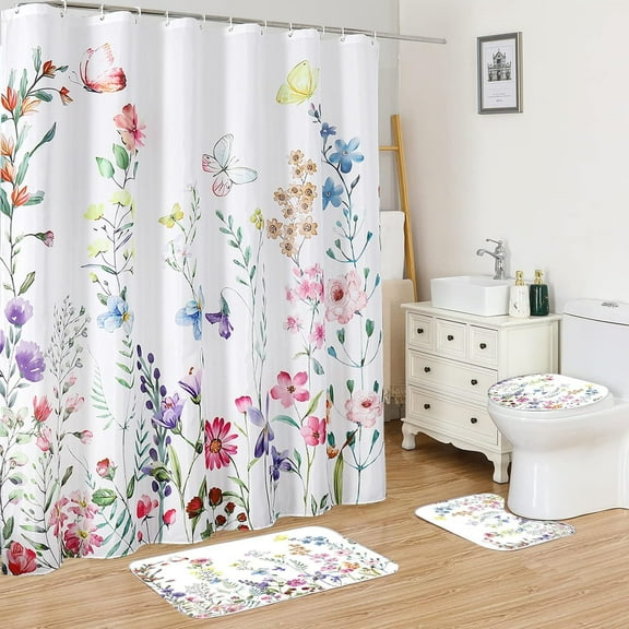 4 Piece Brat-Z0 Shower Curtain Sets with Rugs, Toilet Lid Cover, Bath ...