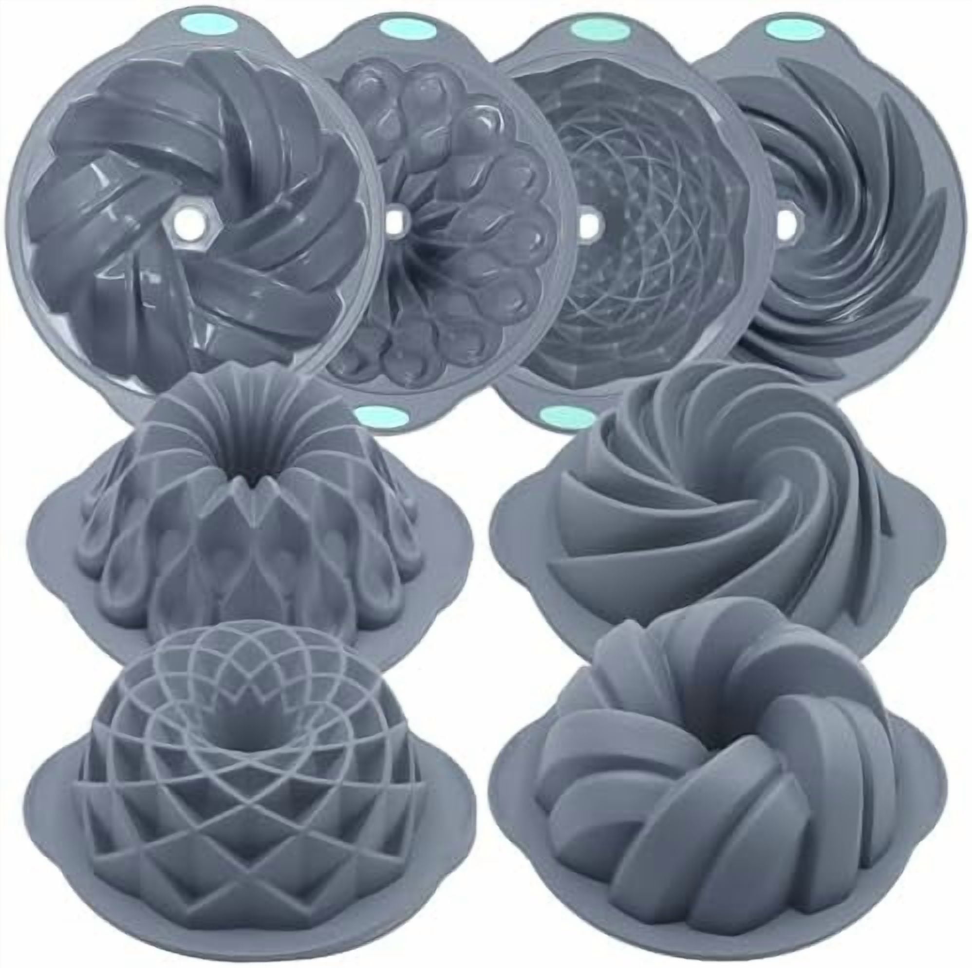 4 Pieces Silicone Fluted Cake Pans, 9/10/12 Cups Tube Baking Pan ...