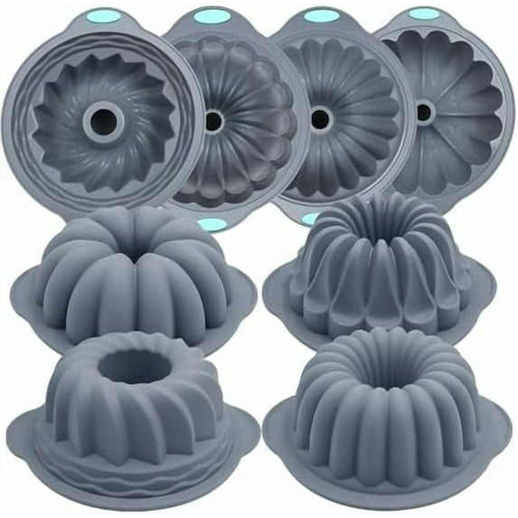 4 Pieces Silicone Fluted Tube Cake Pans, 10 Cups Tube Baking Pan, Jello ...