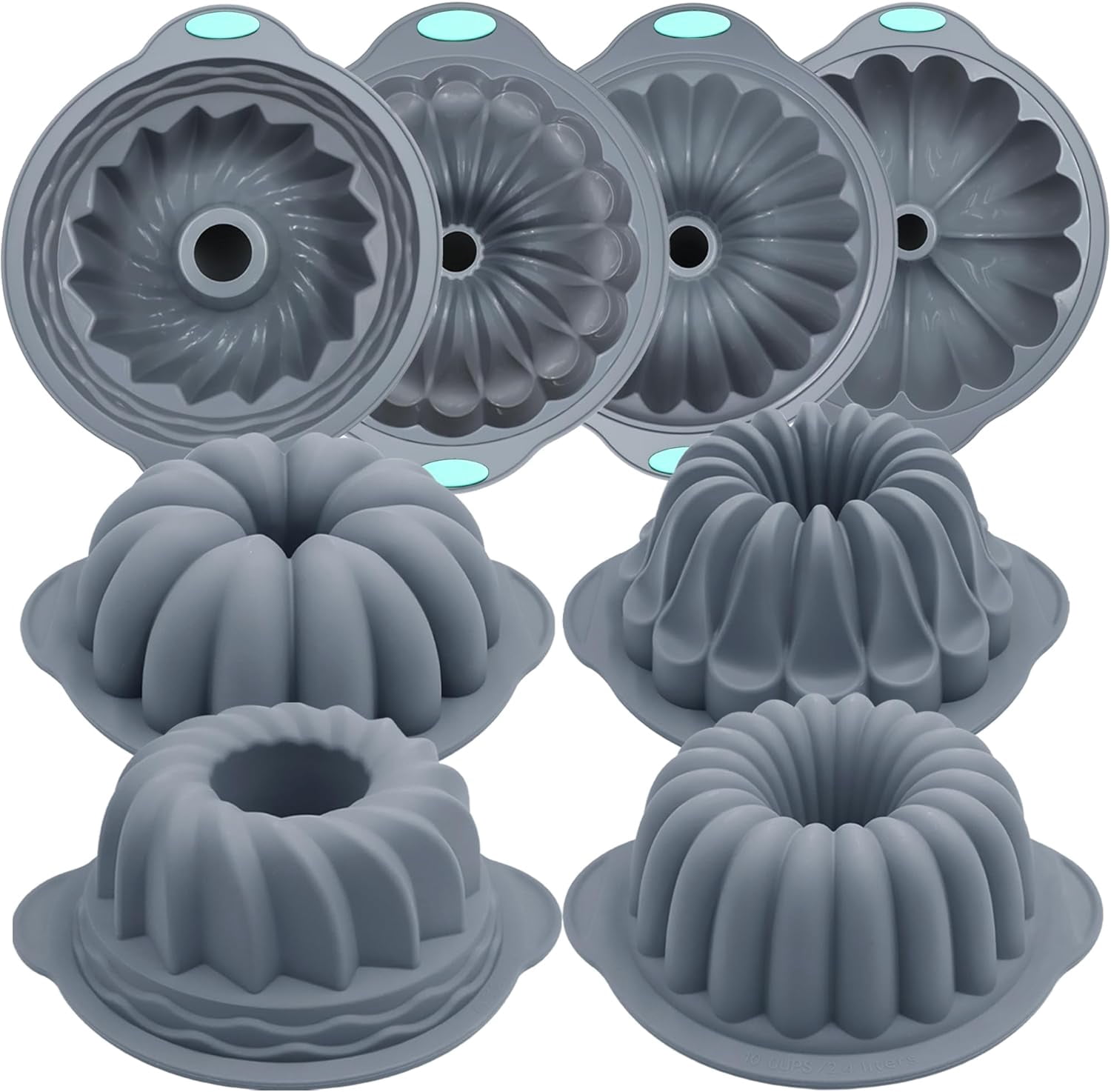 4 Pieces Silicone Fluted Tube Cake Pans, 7 Cups Tube Baking Pan, Jello ...
