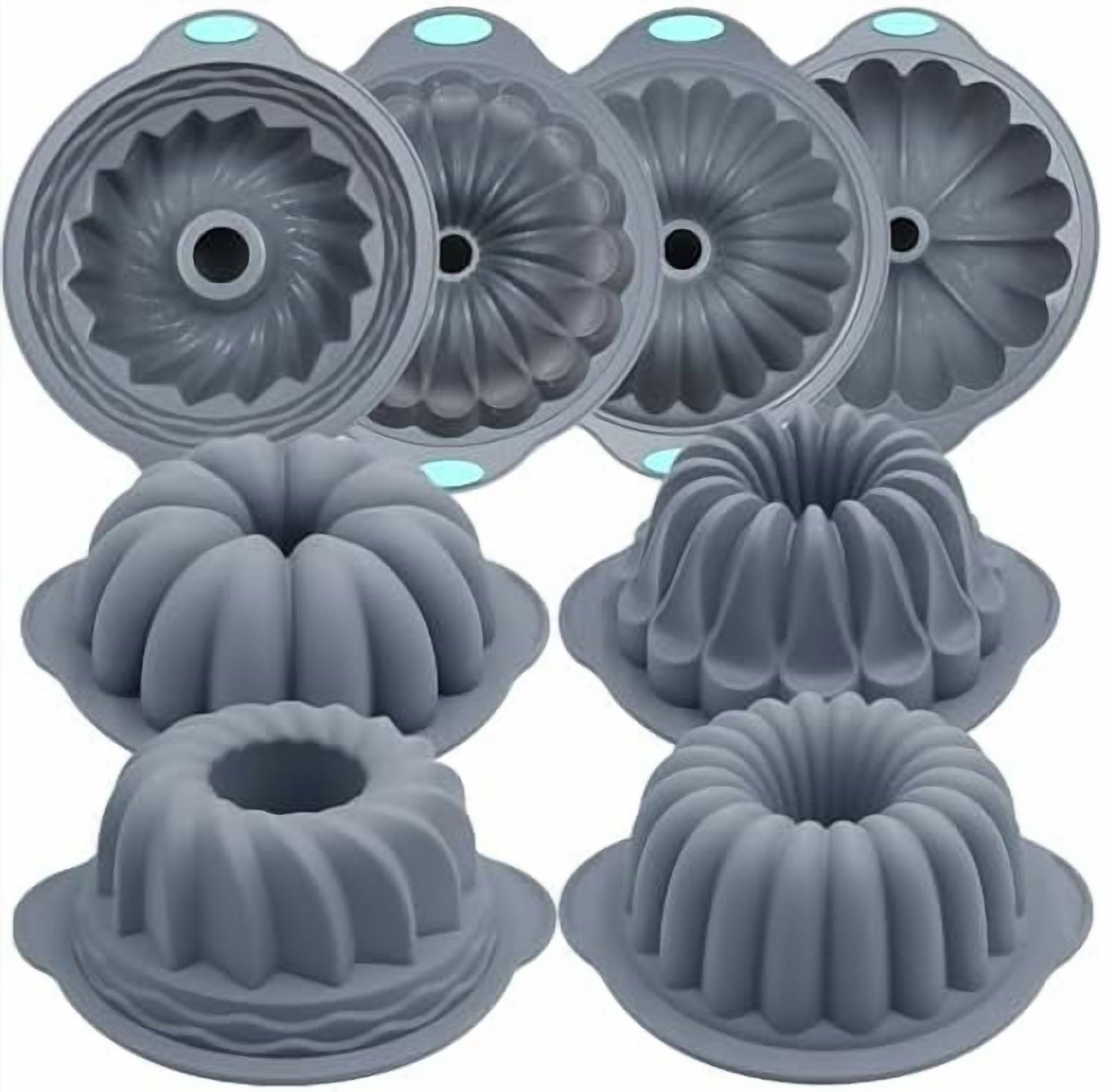 4 Pieces Silicone Fluted Tube Cake Pans, 7 Cups Tube Baking Pan, Jello ...