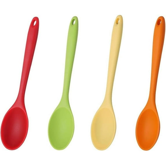 4 Pieces Silicone Spoons for Cooking, Large Silicone Mixing Spoon Set ...