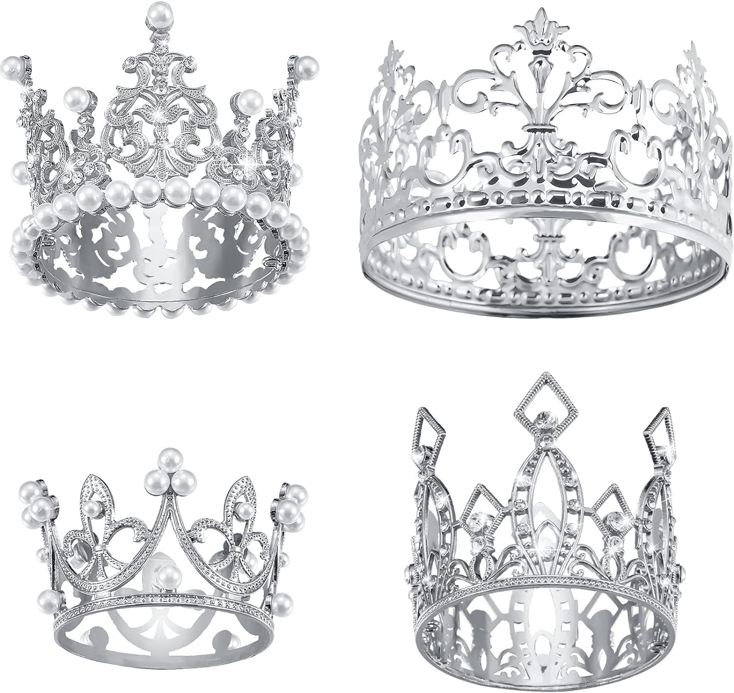 4 Pieces Silver Crown Cake Topper Birthday Mini Flower Bouquet Crown ...