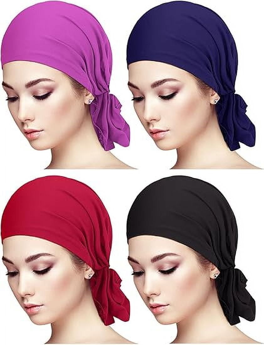 4 Pieces Slip-On Pre-Tied Head Scarves Women Headwear Turban Beanie ...