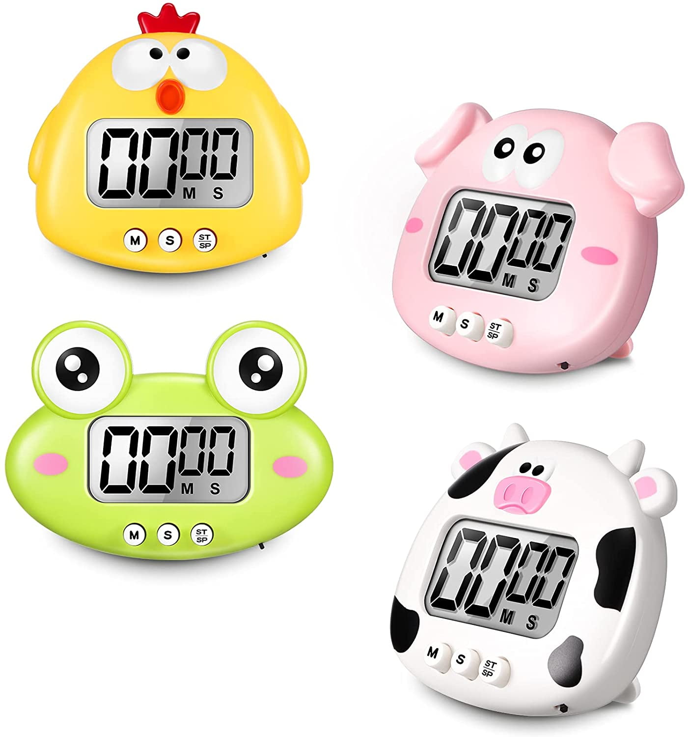 4 Pieces Small Digital Kitchen Timers Cute Cartoon Animal Digital ...
