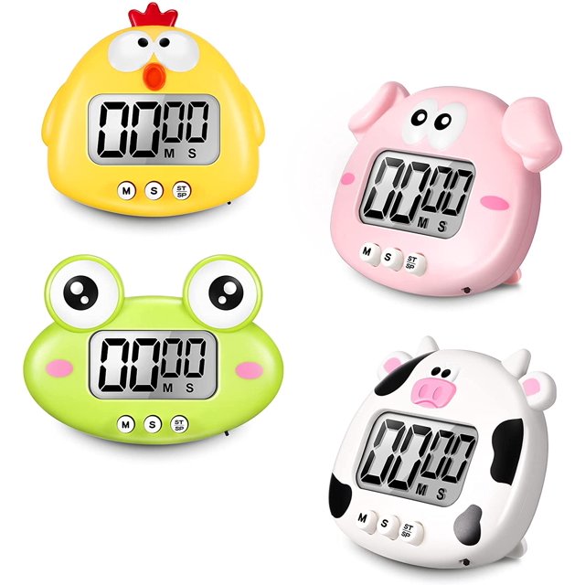 4 Pieces Small Digital Kitchen Timers Cute Cartoon Animal Digital ...