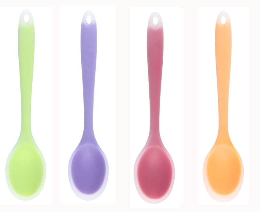 4 Pieces Small Multicolored Silicone Spoons Nonstick Kitchen Spoon ...