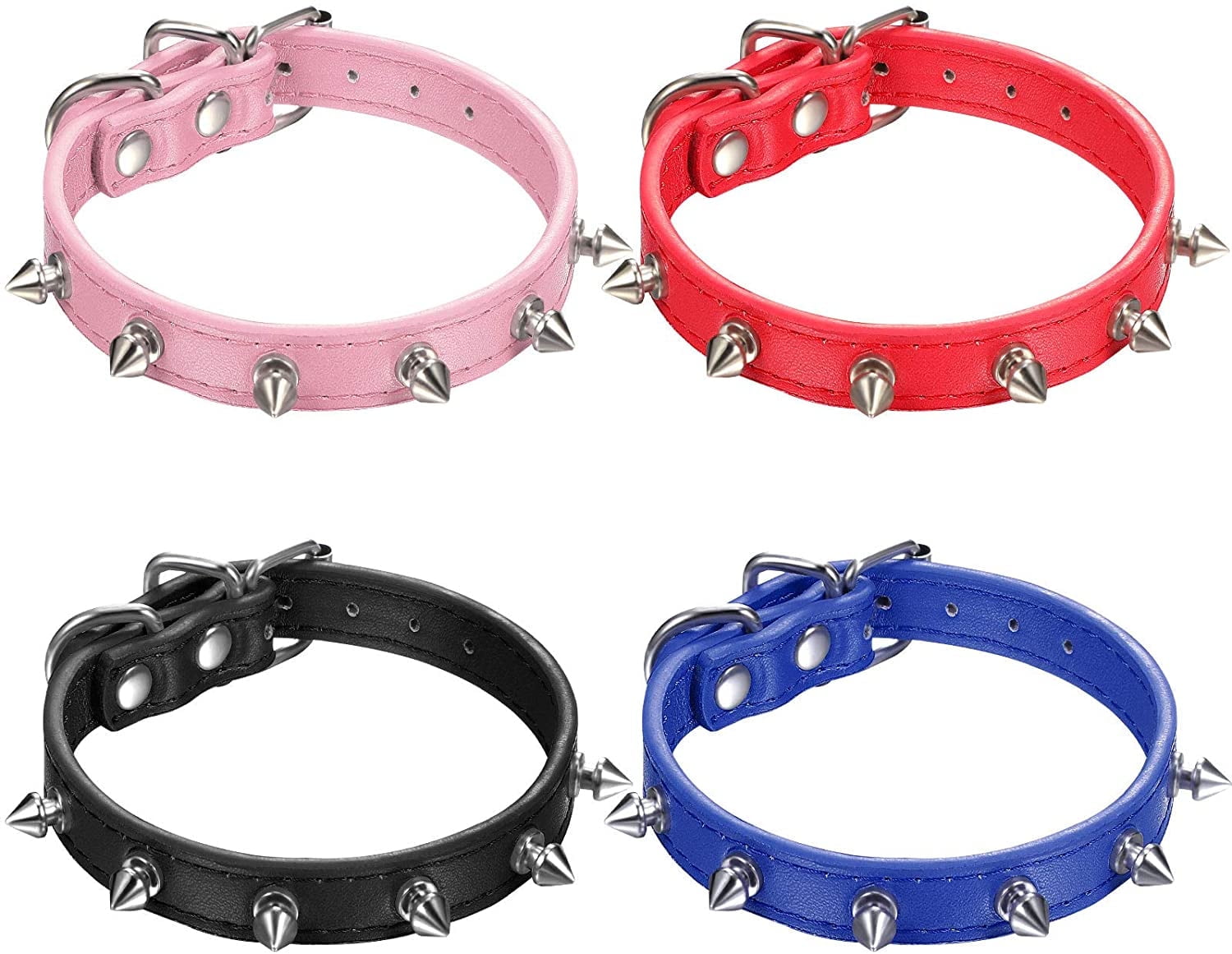 4 Pieces Spiked Studded Cat Collar Artificial Leather Pet Collars ...