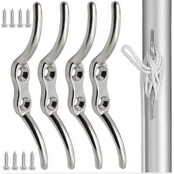 4 Pieces Stainless Steel Cleat Hook 100mm Flagpole Rope Hook Rope Cleat ...
