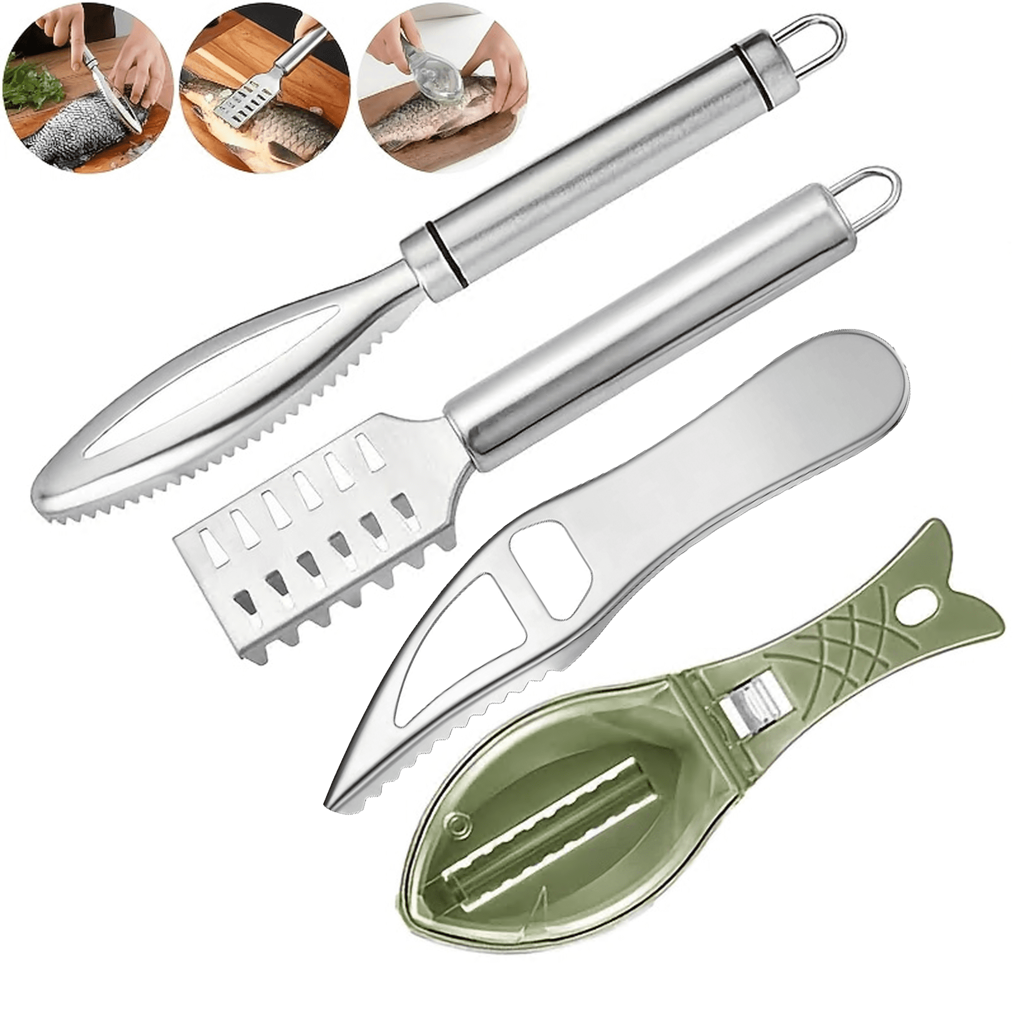 4 Pieces Stainless Steel Fish Scale Remover Cleaner Kitchen Scaler Fish ...