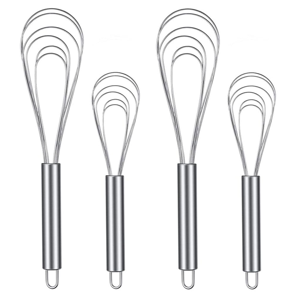 4 Pieces Stainless Steel Flat Wire Egg Whisk, 8-Inch and 10-Inch ...