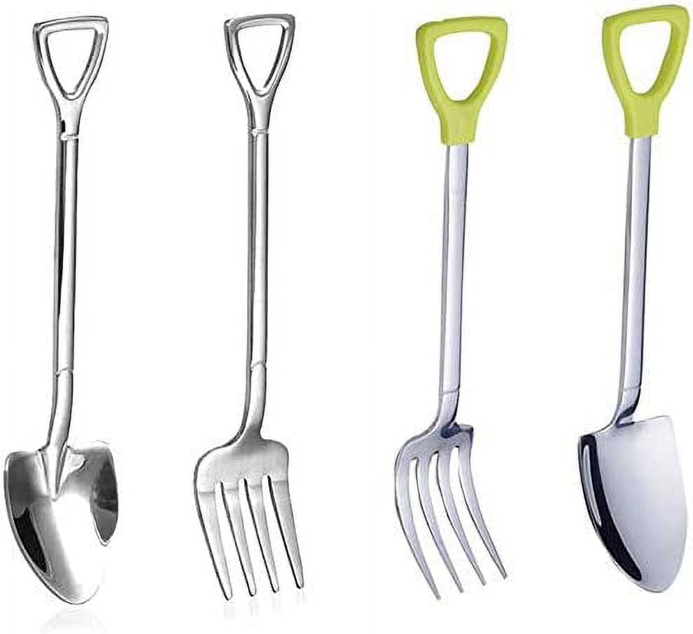 4 Pieces Stainless Steel Fork Spoon Set Novelty Shovel Shape Spoons Coffee Ice Cream Tea Dessert ...
