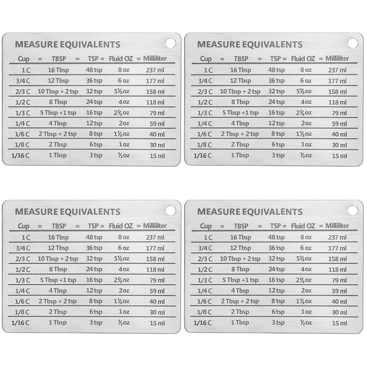 Cooking Equivalents And Measures EXCEART Stainless Steel Kitchen ...
