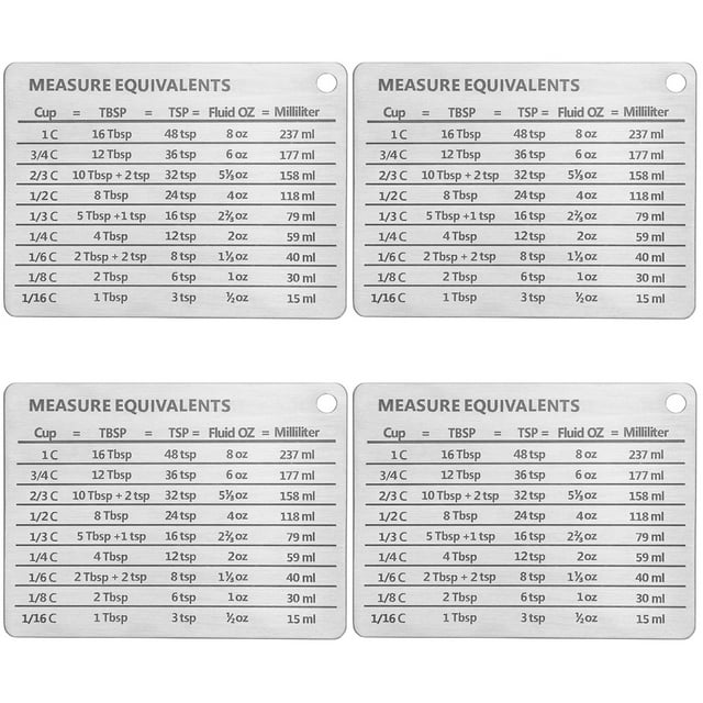 4 Pieces Stainless Steel Fridge Magnet Cooking Conversion Chart Magnets ...