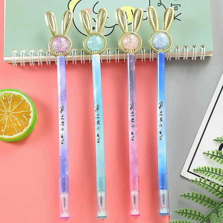 4 Pieces Stationery Cute Cartoon Rabbit Crystal Gel Pen Creative Mixed ...