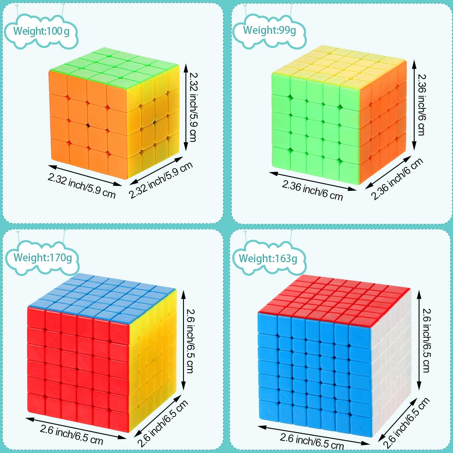 4 Pieces Stickerless Speed Cube Set 4x4 5x5 6x6 7x7 Puzzles for All ...