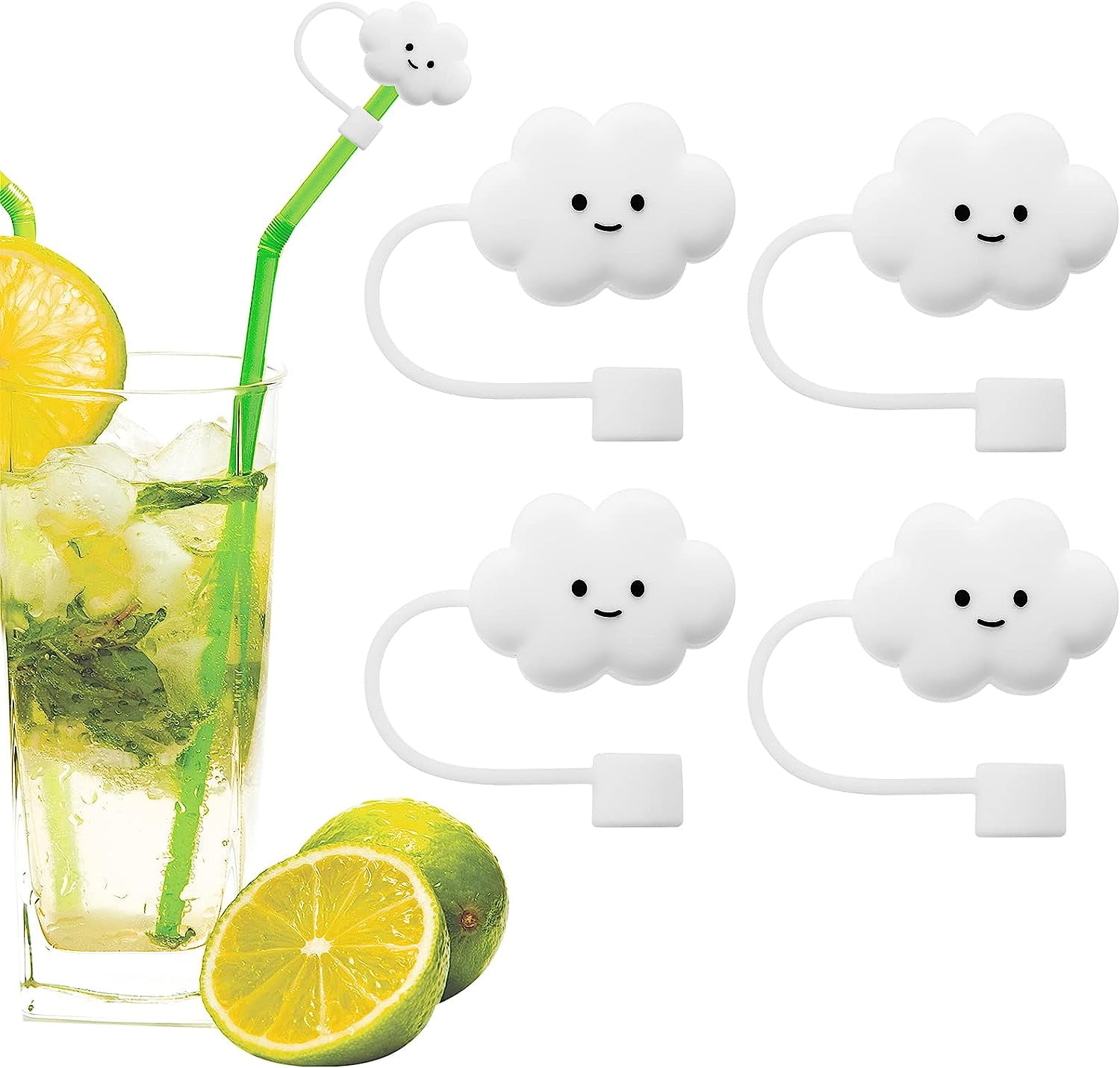 4 Pieces Straw Covers Cap, Cloud Straw Covers Reusable Silicone ...