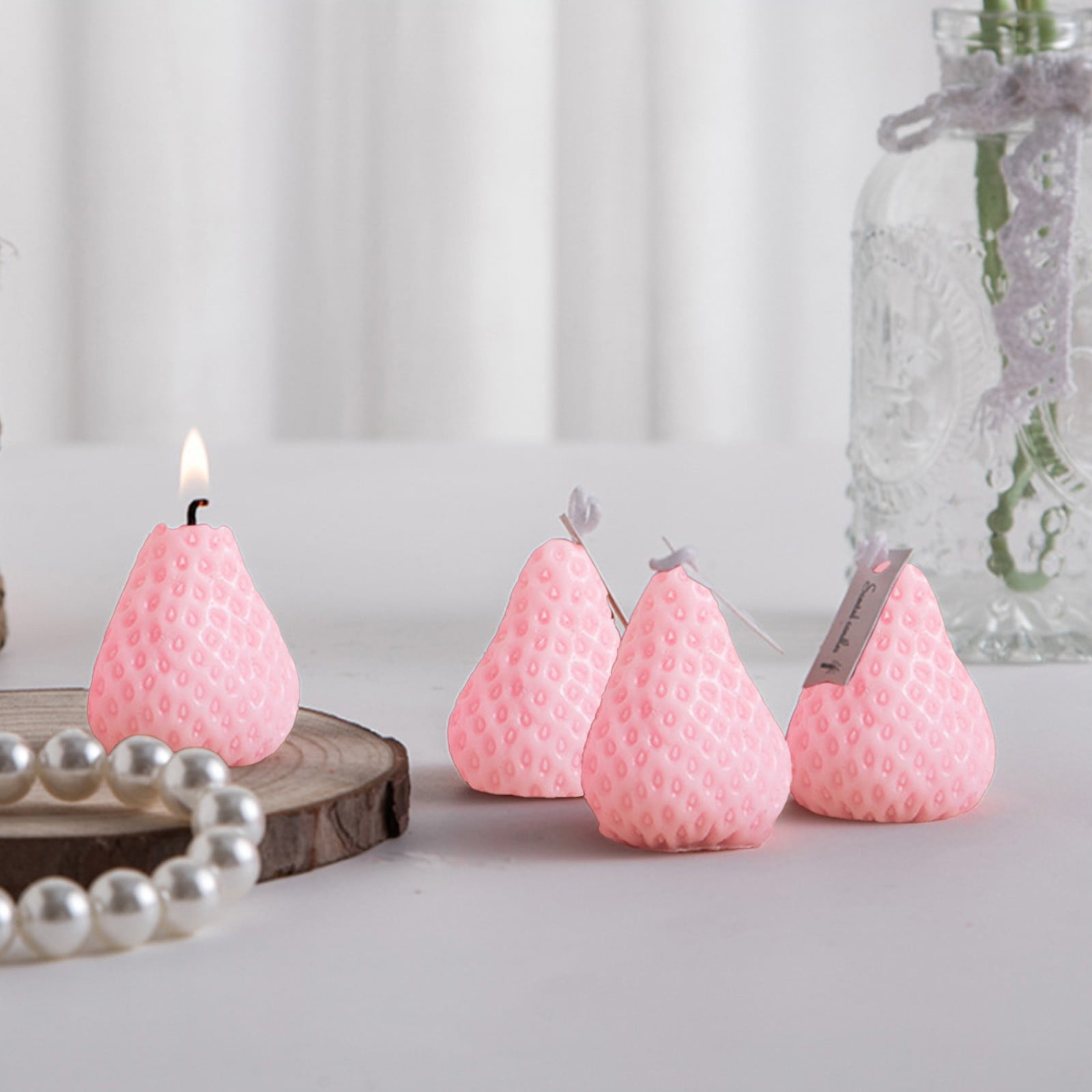 4 Pieces Strawberry Candle Strawberry Shaped Scented Candle Mini Soy ...