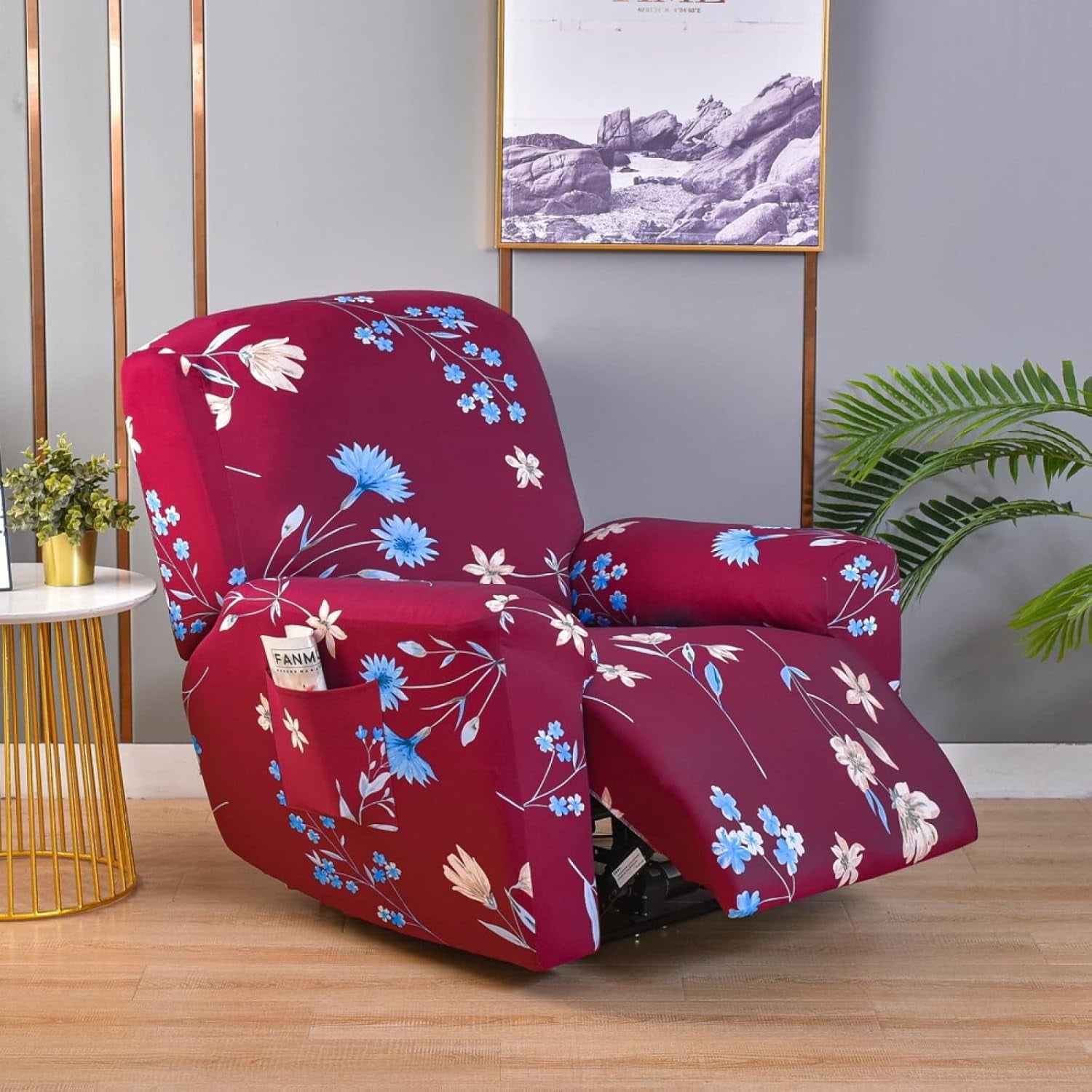 4 Pieces Stretch Recliner Chair Cover, Printed Oversize Recliner ...