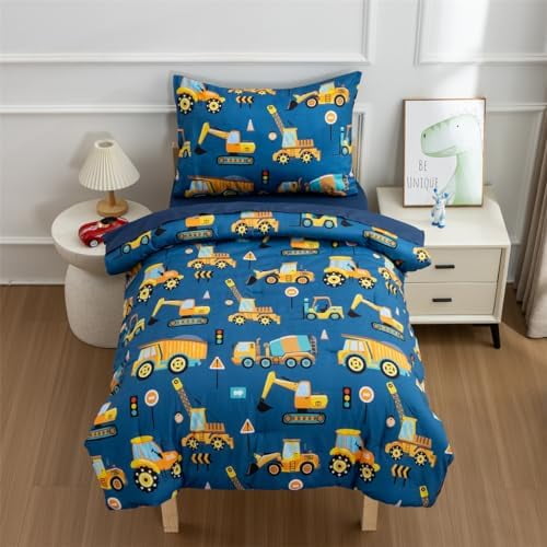 4 Pieces Traffic Construction Toddler Bedding Set for Baby Boys,Truck ...