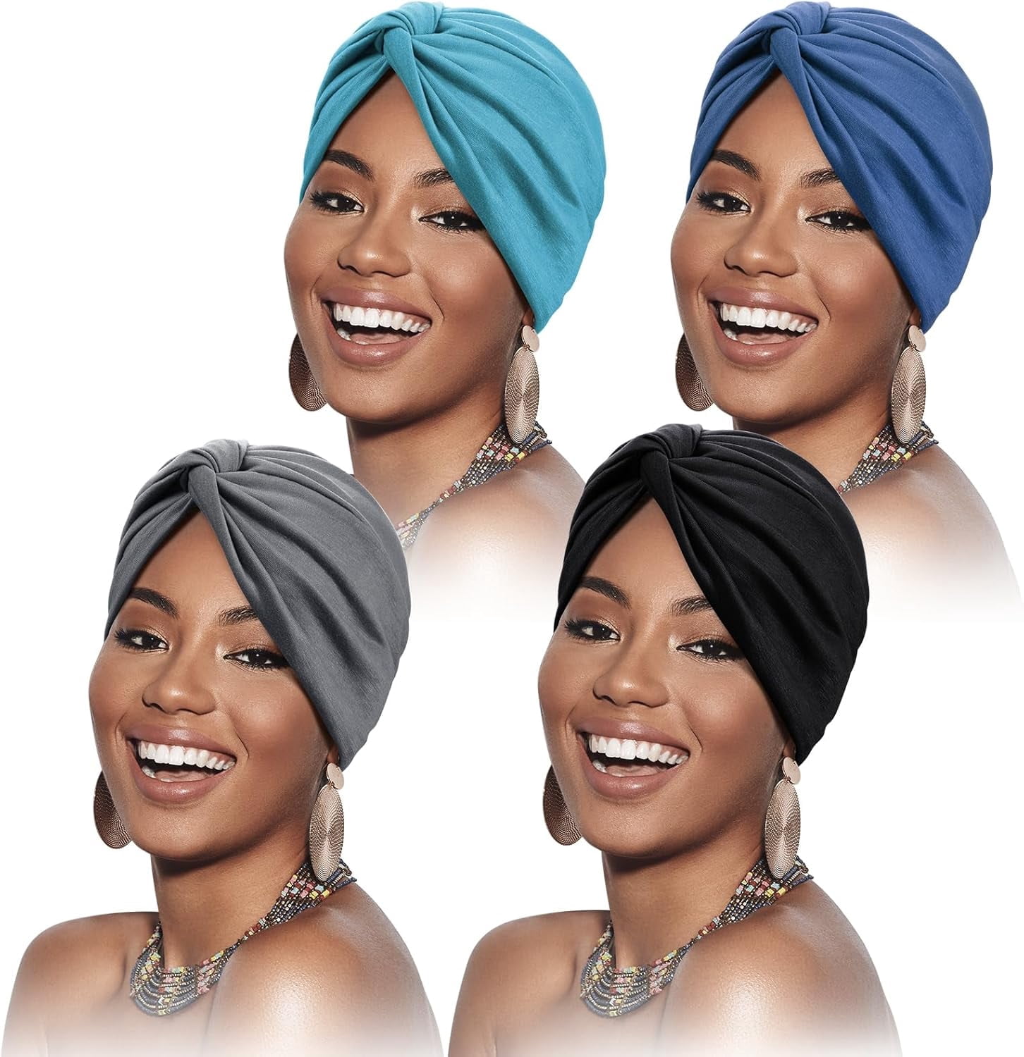 4 Pieces Turbans for Women Soft Pre Tied Knot Fashion Pleated Cancer ...