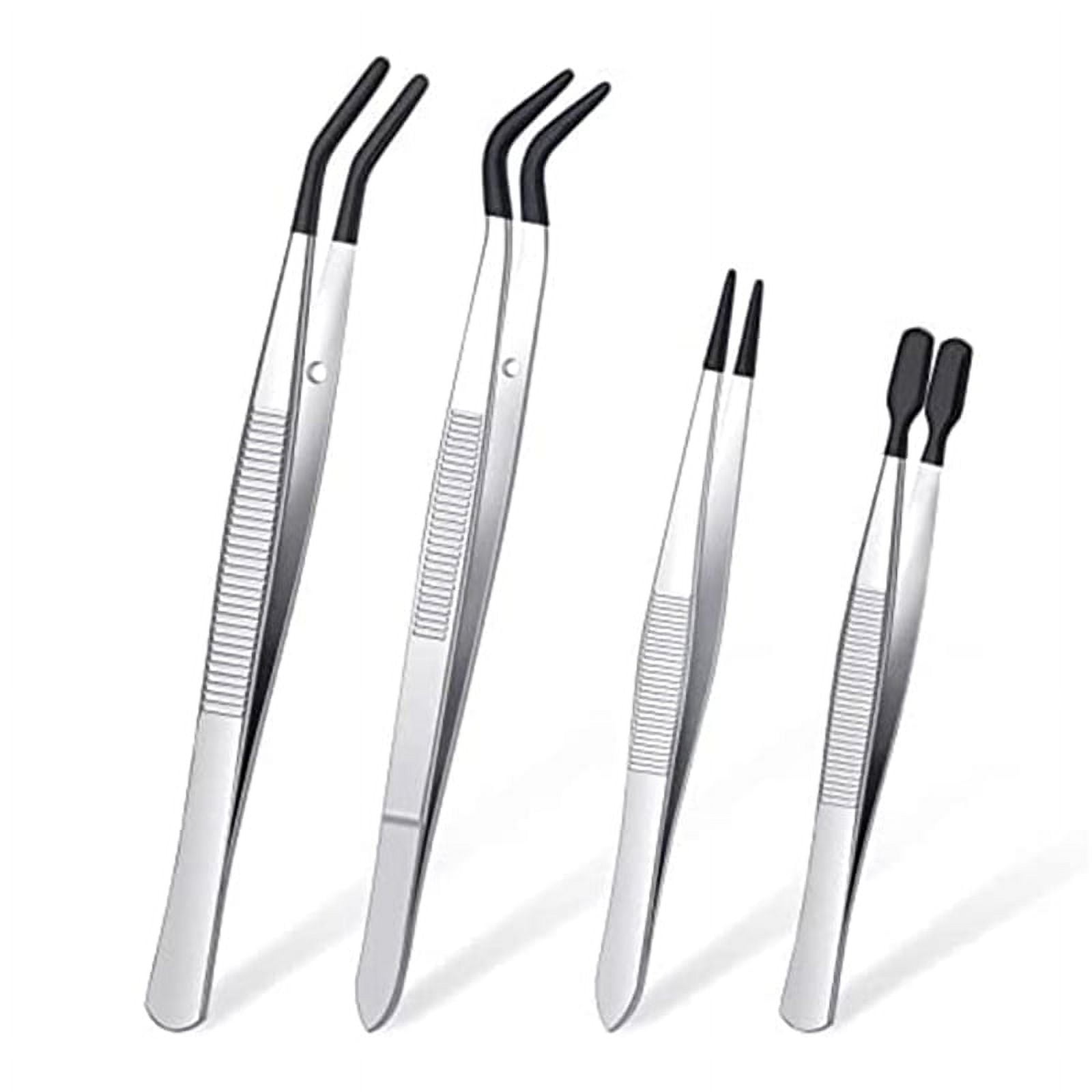 4 Pieces Tweezers Set with Rubber Tips Tweezers PVC Coated Tweezers, Rubber Fine Point Tweezers ...