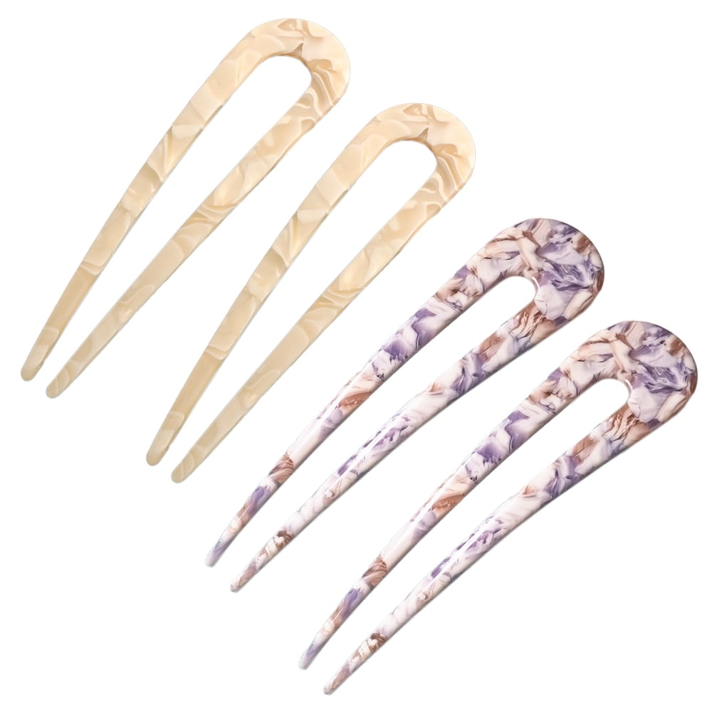 4 Pieces U Shaped Hair Pin Stick French Style U Shape Hair Clips Shell ...