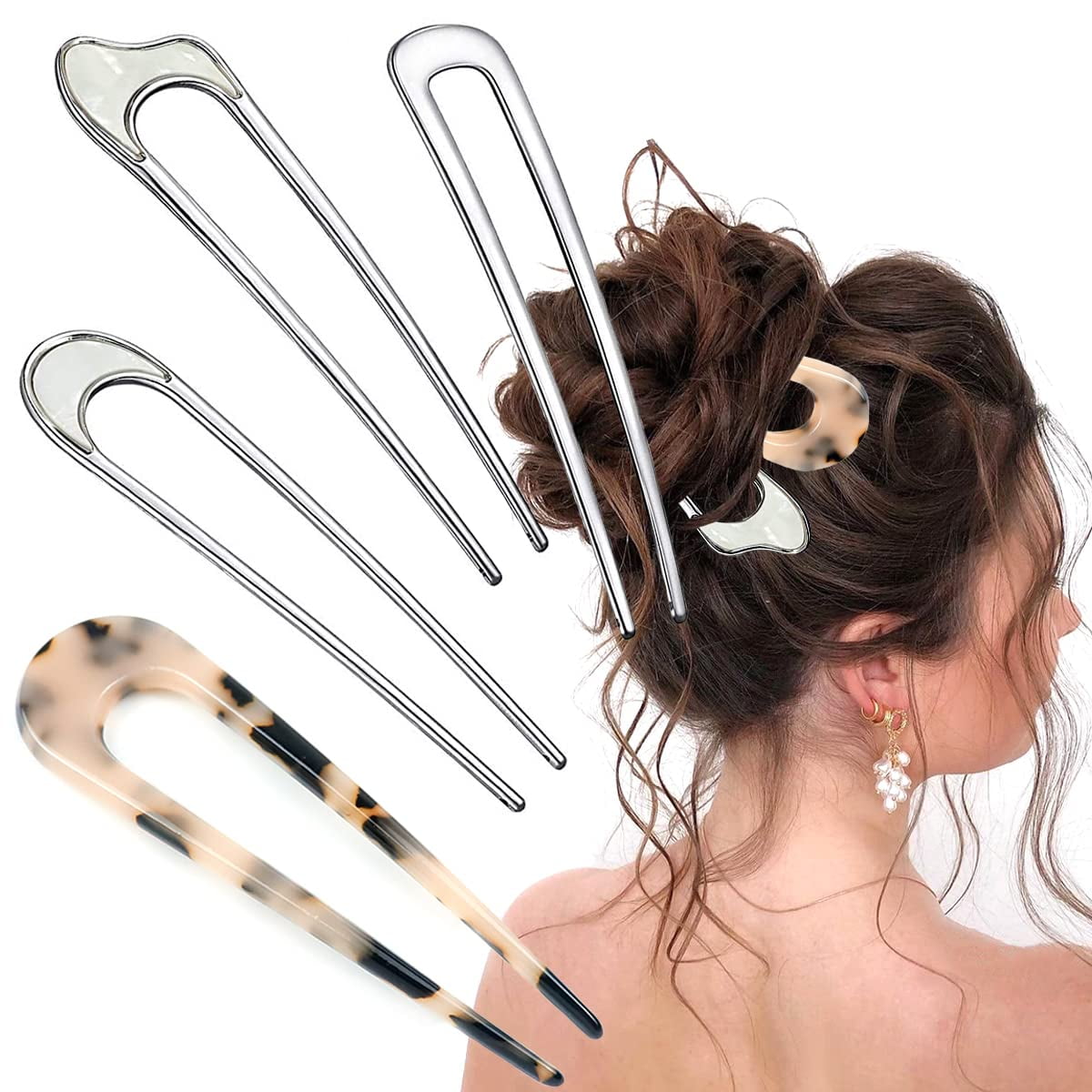 4 Pieces U-Shaped Hair Pins French Style Hairpin Metal Hair Stick ...
