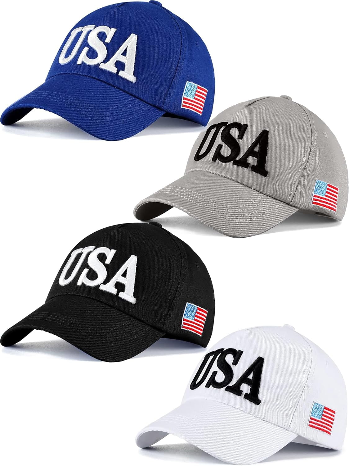 4 Pieces USA Hats for Men American Flag Cap Adjustable Embroidered ...