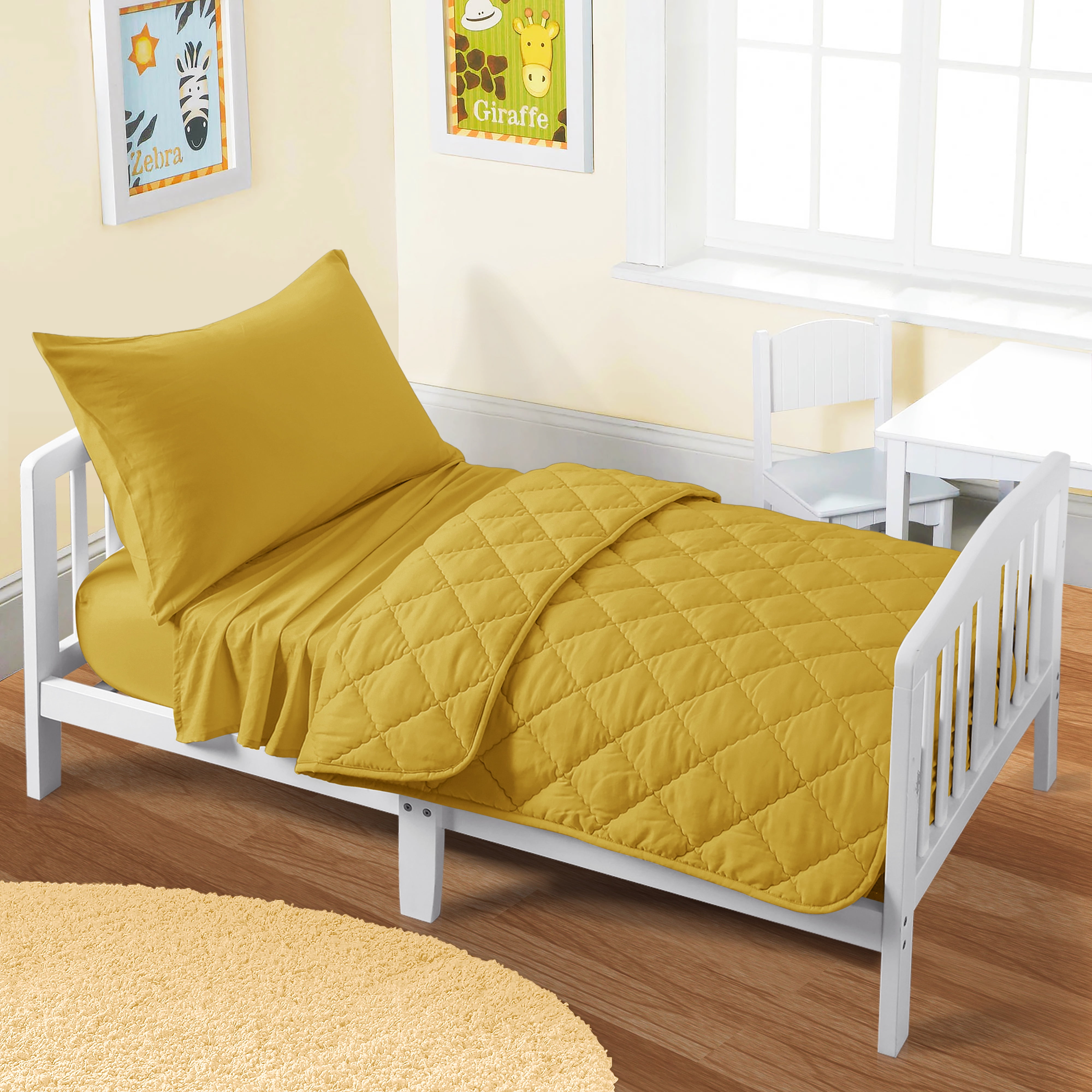 4 Pieces Ultra Soft Microfiber Toddler Bedding Set, Easy Care Crib ...
