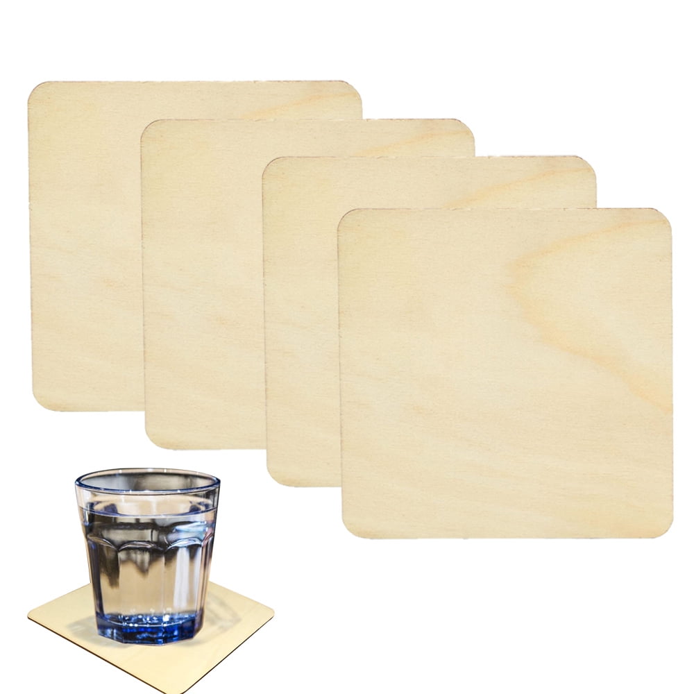 4 Pieces Unfinished Square Blank Wood Pieces Wooden Square Cutouts For ...