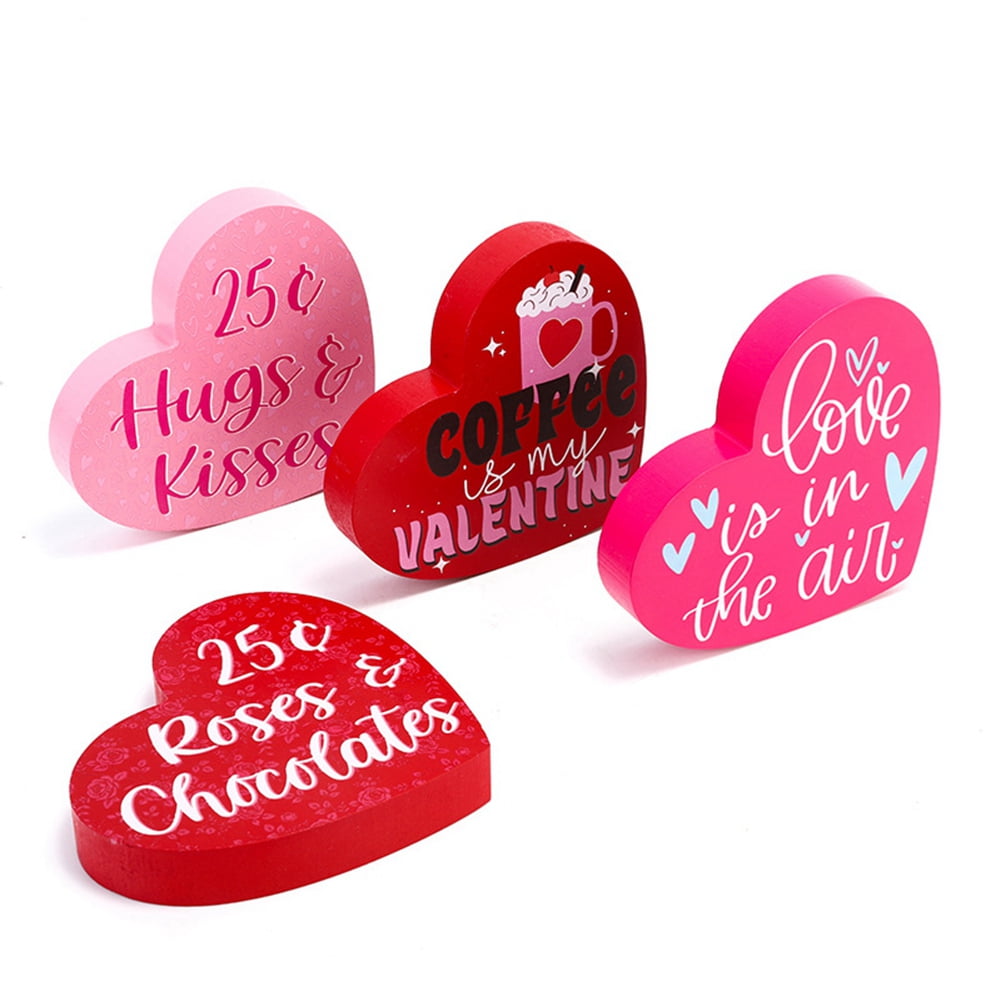 4 Pieces Valentine's Day Wooden Sign Heart Shape Home Decor ...