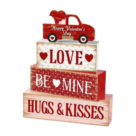 4 Pieces Valentines Day Table Sign Decoration Rustic Truck HUG＆KISSES ...