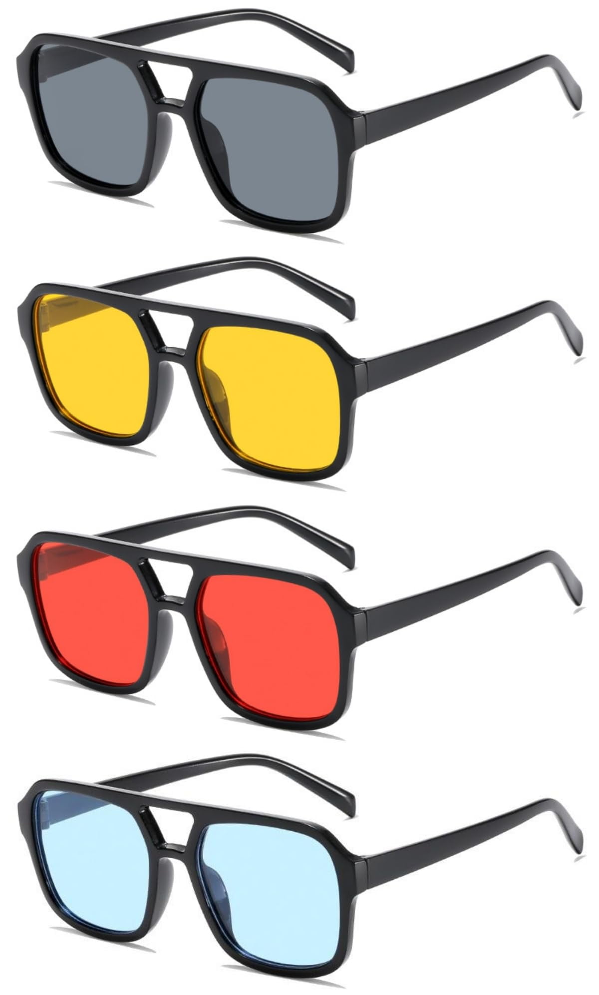 4 Pieces Vintage Retro 70s Square Aviator Sunglasses Women Men Classic ...