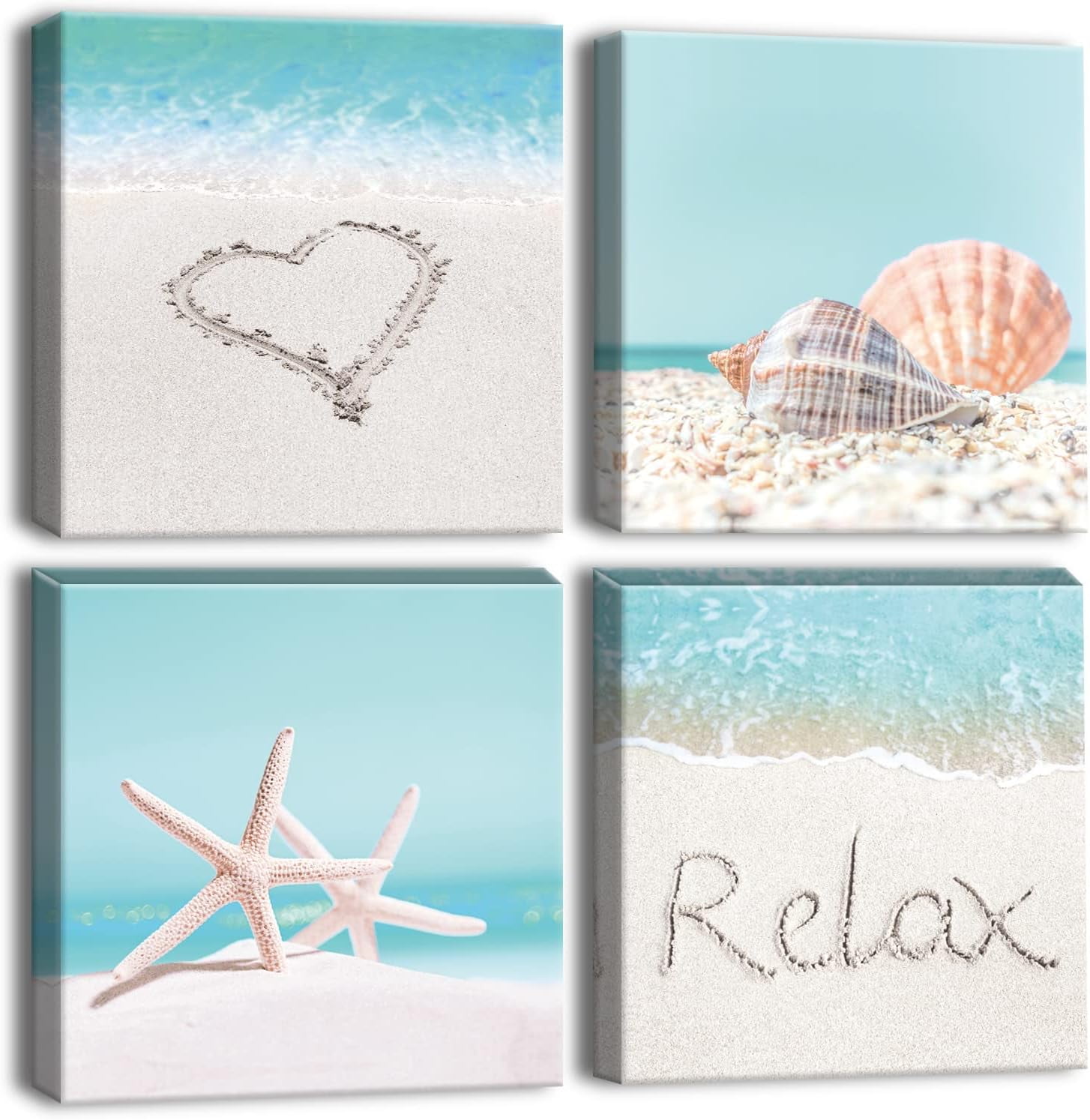 4 Pieces Wall Art Canvas Prints - Seashell Starfish and Beach Picture ...