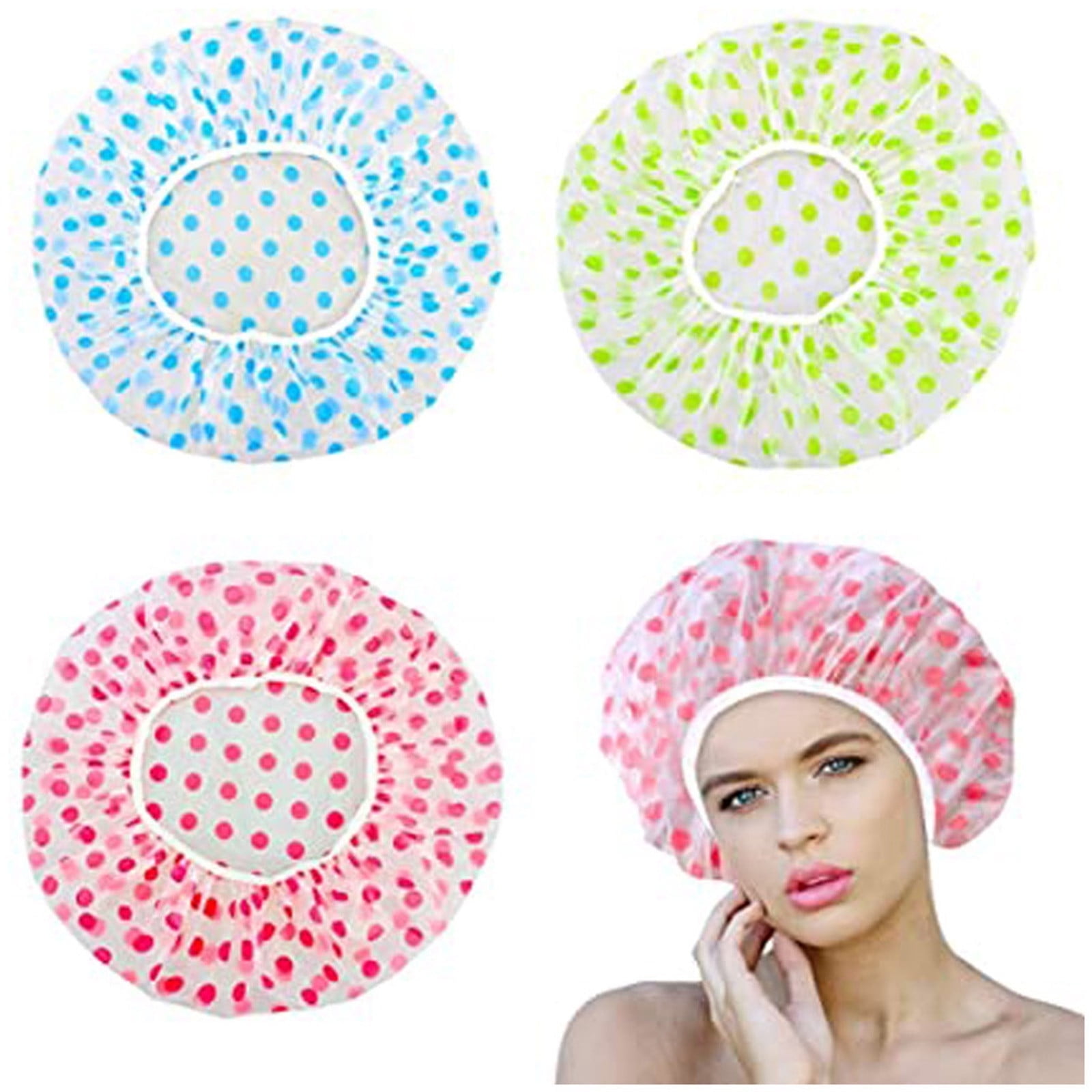 4 Pieces Waterproof Eva Plastic Shower Cap Elastic Reusable Bathing Cap