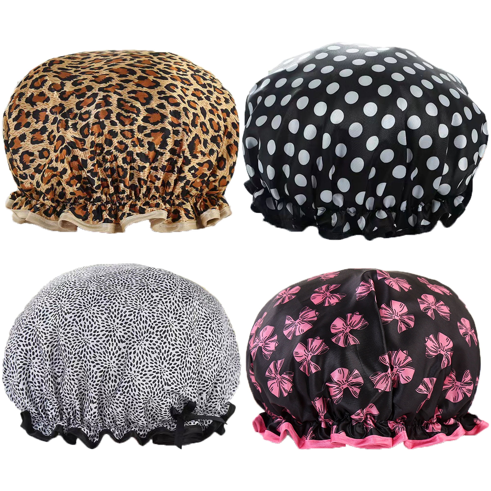4 Pieces Waterproof Shower Cap,Shower Caps for Women, Elastic Reusable ...