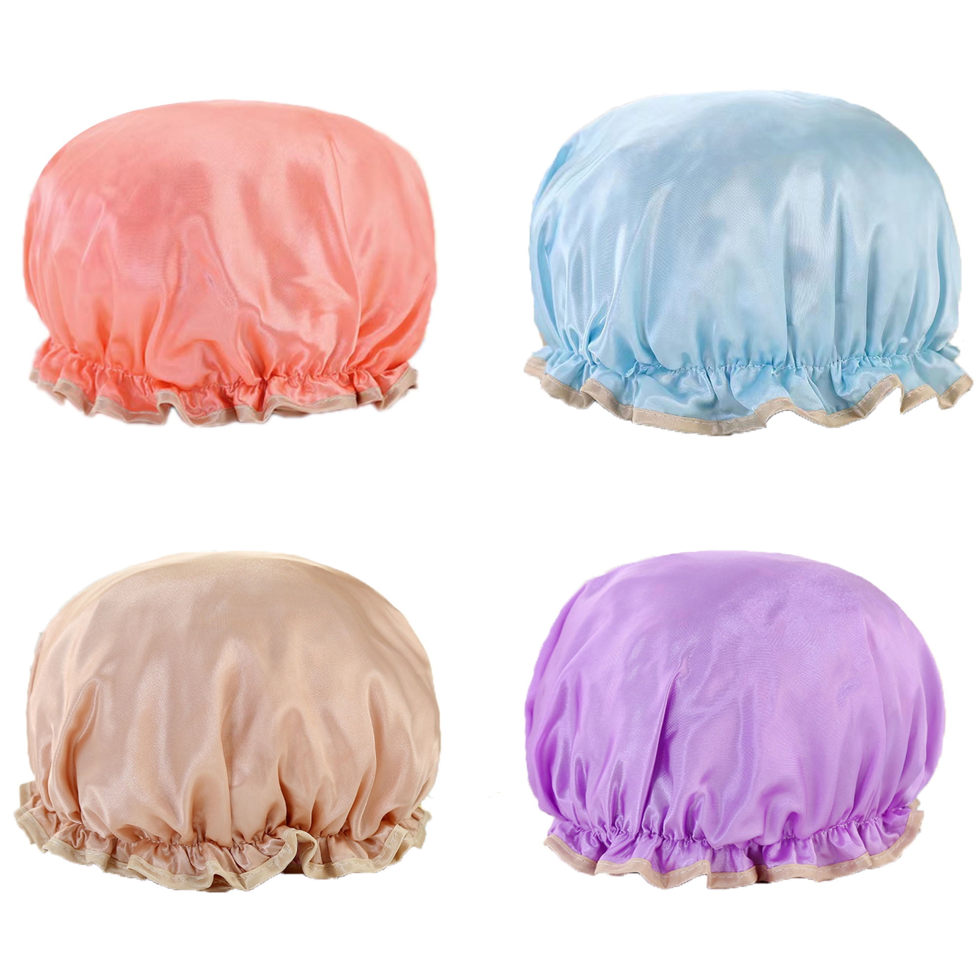 4 Pieces Waterproof Shower Cap,Shower Caps for Women, Elastic Reusable ...