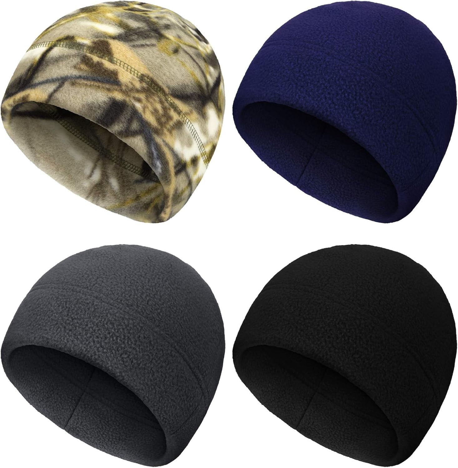 4 Pieces Winter Cotton Skull Caps for Men Women Fleece Beanies Hat Warm ...