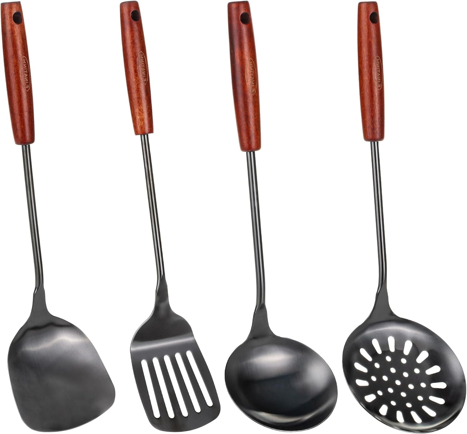 4-Pieces Wok Utensils for Carbon Steel, Wok Spatula Soup Ladle Set ...