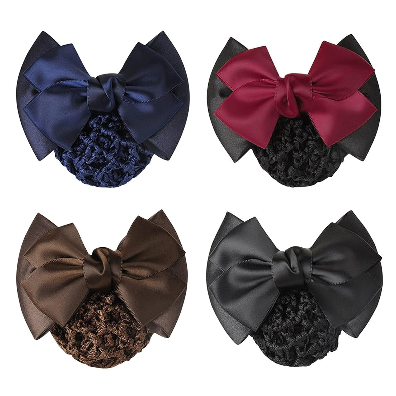 4 Pieces Women Hair Snood Net Bowknot Decor Barrette Elastic Mesh Hair ...