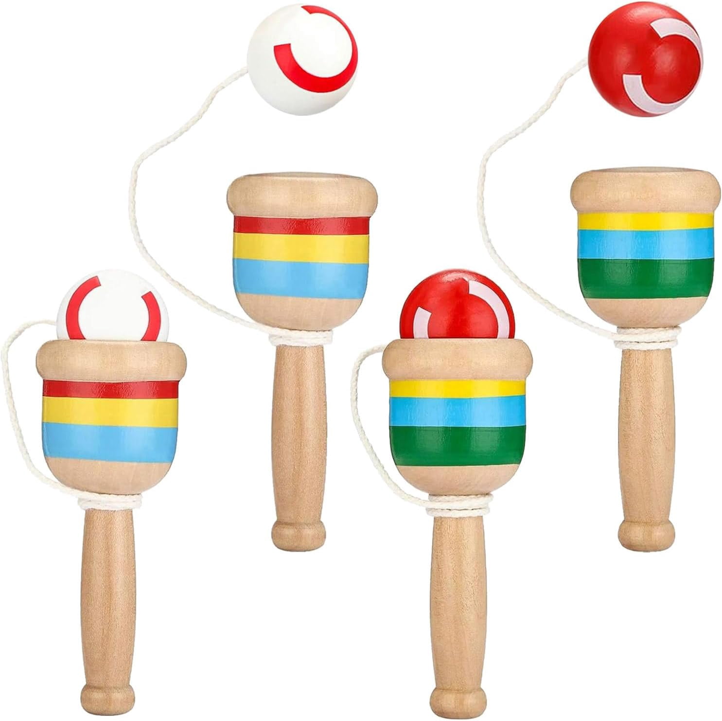 4 Pieces Wood Catch Ball, Cup and Ball Game, Cup Catch Ball Toys, Mini ...
